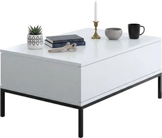 Dmora Couchtisch Antares, 90x60x40 cm, Wei&szlig;, mit Magazinablage