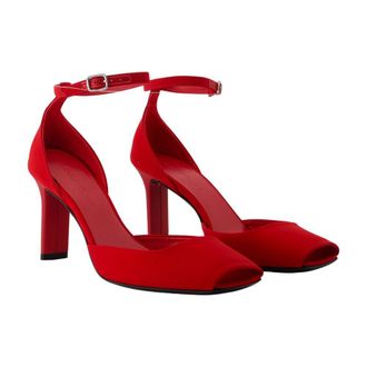 Courr&egrave;ges Womens Peep Toe Suede Heels Red