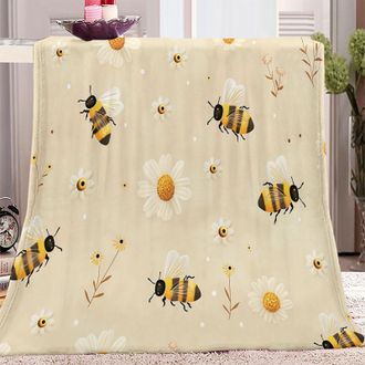 Generic Decke Sofa Kuscheldecke Gelb Weiss, Flauschige extra weich warm Wohndecke Flanell Kuscheldecke Cartoon-Biene Muster 150 x 200 cm verfügbar als Sofadec