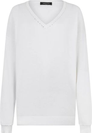Fabiana Filippi Femme, Sweatshirts et sweats &agrave; capuche, Blanc, Taille: 46 FR Pull en coton &agrave; col en V orn&eacute; de sequins