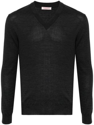 Valentino Garavani pull en laine vierge à col v - Gris