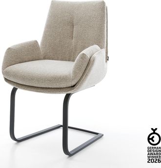 DELIFE Freischwinger Clea-Flex Webstoff Soft Beige Freischwinger flach Schwarz, Esszimmerst&uuml;hle