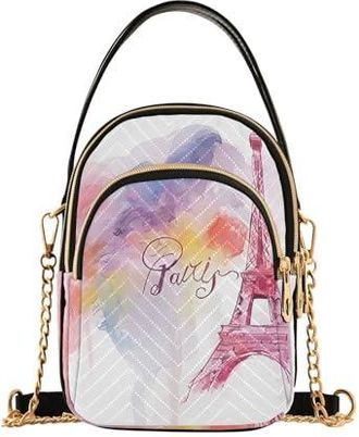 Mnsruu Sac à bandoulière pour femme - Tour de Paris - Rose - Petit sac à bandoulière avec sangle réglable