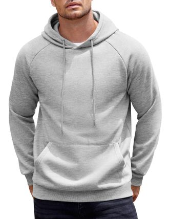 Coofandy Hoodie Herren Kapuzenpullover Warm Pullover Sweatshirt mit Kapuze Fleece Pullover Baumwolle Sweatshirt Männer Hoody mit Taschen Hellgrau XXL