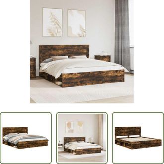 vidaXL Ger&auml;ucherte Eiche - Bettrahmen Ger&auml;ucherte Eiche 200 x 200 cm Massives Kiefernholz