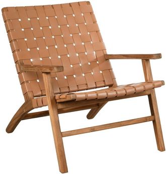 Aubry Gaspard Aubry Gaspard - Fauteuil en teck et cuir de vache camel Munduk
