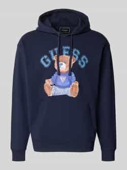 Guess Hoodie mit Label-Print und K&auml;nguru-Tasche