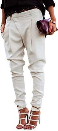 ORANDESIGNE Femme Mode Pantalon Ete Casual Travail Skinny Sarouel Large Chic Pantalon Taille Haute Slim Leggings Elastique Trousers Blanc XX-Large