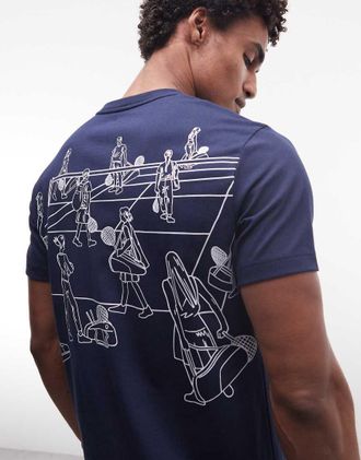 Lacoste Tennis Performance - Maillot technique en jersey avec logo graphique et imprim&eacute; au dos - Bleu marine