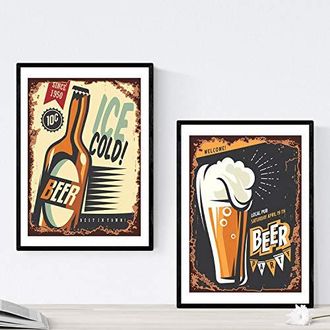Nacnic Pack dafAffiches de bi&egrave;res et de Coups. Feuilles dannonces de bi&egrave;re r&eacute;tro. Affiches dalcool et de boissons pour les bars. Format A3