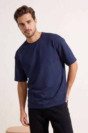 Trendyol MAN Herren Dunkelblau Einfarbig Kurz Relaxed Fit T-Shirts