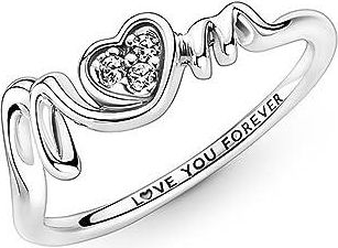 Pandora Pandora Moments Bague Signet Pavé inscription « Mom » (Maman) en argent sterling avec zircones cubiques transparentes, taille 54