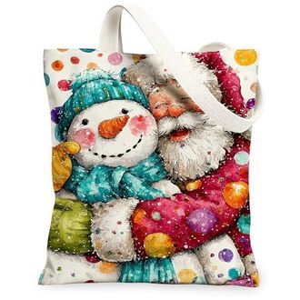 Generic Sacs fourre-tout festifs en toile, motif bonhomme de neige, Père Noël, sacs de courses réutilisables, colorés, amusants, légers et lavables, toile pou