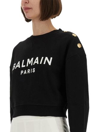Balmain Cropped Logo Print Sweatshirt - Black