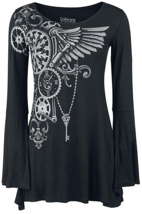 Gothicana by EMP Damen schwarzes Langarmshirt mit Steampunk-Print 5XL