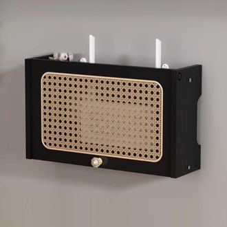 Generic Set-Top-Router-Aufbewahrungsbox aus Holz, wandmontierter WLAN-Versteck, Schrank, unsichtbar, Modem-Rack-Abdeckung, for B&uuml;ro und Zuhause(Black,40cm/15.