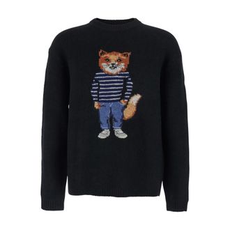 Maison Kitsun&eacute; Dressed Fox Intarsia Wollpullover - - Knitwear - Herren - Schwarzk - XL