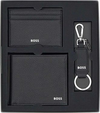 HUGO BOSS Coffret cadeau trois pi&egrave;ces en cuir avec logos gaufr&eacute;s - Homme - Accessoires - Noir - Taille: ONE Size