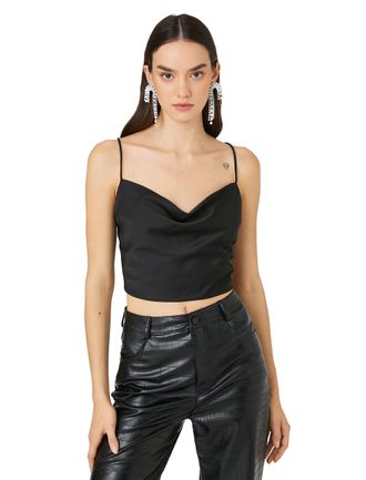 Koton Women Strappy Satin Blouse Tie Back Detail