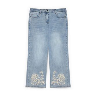 Fiorella Rubino Cropped Jeans mit Blumenstickerei - - Jeans - Damen - Blau - 3XL