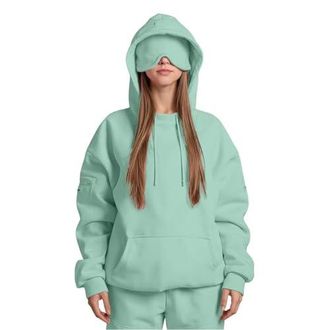 Generic Sweat &agrave; capuche avec masque pour les yeux - Unisexe - Surdimensionn&eacute; - Pour avion - Poches zipp&eacute;es - Confortable - Vacances - A&eacute;roport, bleu, 3XL