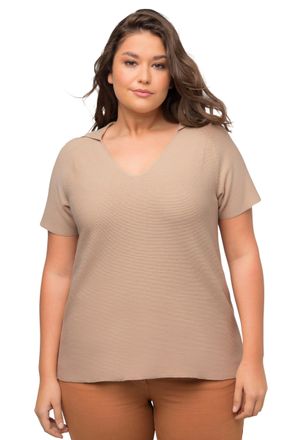 Ulla Popken Damen Short Sleeve with Polo-Collar Pullover, Beige, 54-56 EU