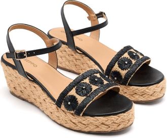 Gioseppo Rafia Candia Sandalen mit Stickerei, Leder und Keilabsatz, Schwarz, 36 EU