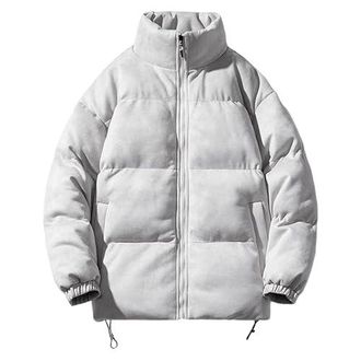 Generic Veste matelass&eacute;e &agrave; capuche en daim pour homme - Chaude - Fermeture &eacute;clair int&eacute;grale - Coupe-vent - Col montant - Coupe ample, gris clair, XXL