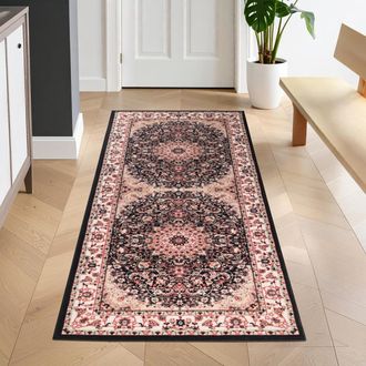 Superior Chatou Läufer mit Blumen-Medaillon-Bordüre, waschbarer Indoor-Läufer, maschinenwaschbar, für Schlafzimmer, Wohnzimmer, Esszimmer, Küchenböden, Rücksei