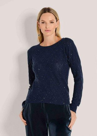 Madeleine Strickpullover Schicker Kaschmirpullover mit Glanzeffekt Wollpullover mit Rautenmuster, Rundhals und Langarm