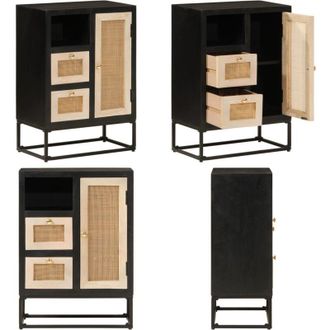 vidaXL Sideboard Schwarz 55x30x76 cm Massivholz Mango und Eisen - Schreibtisch - Sideboard - Wohnzimmerm&ouml;bel - Holzm&ouml;bel - Mangoholz - Home & Living