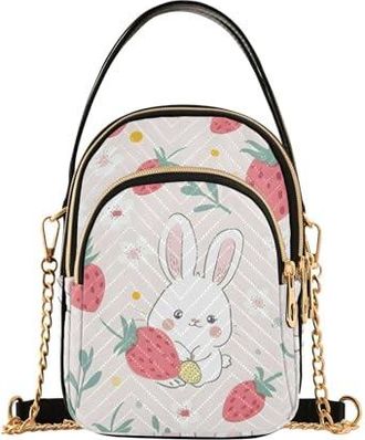 Mnsruu Sac à bandoulière pour femme, lapin, fraise, animal de la forêt, sac à main, petit sac à bandoulière avec sangle réglable