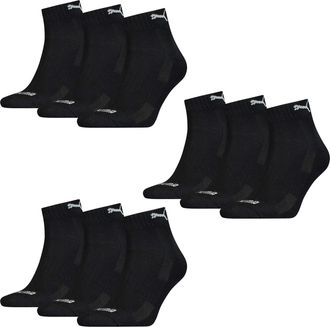 Puma 9 Paar Quarter Socken mit Frottee-Sohle Gr. 35-46 Unisex Cushioned Kurzsocken, Farbe:Black, Socken & Str&uuml;mpfe:35-38