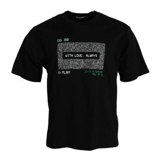 Dolce & Gabbana Schwarzes Crew Neck T-Shirt mit Love Always Print - - Tops - Herren - Schwarzk - S