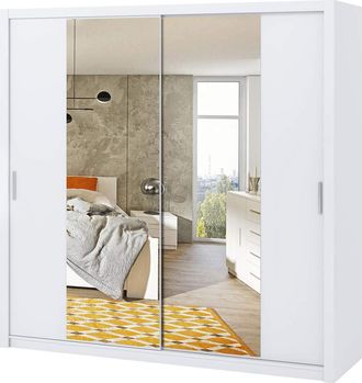 Selsey Rinker - Schwebet&uuml;renschrank/Kleiderschrank 2-t&uuml;rig mit 2 Kleiderstangen, 220 cm (Wei&szlig; Matt mit Spiegel)