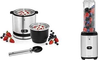 WMF Küchenminis 3in1 Eismaschine, Ice Maker für Frozen Joghurt, Sorbet und Eiscreme, Gefrierbehälter 300 ml & Kult X Mix & Go Mini Smoothie Maker, Standmi