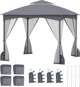 Costway Costway - Tonnelle de Jardin 3 x 3 m avec Parois en Filet, Tente de Reception avec Double Toit 4 Sacs de Sable, Gazebo Imperméable, pour Terrasse