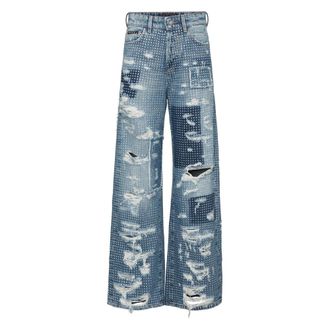 Philipp Plein Skater Fit Row Denim Jeans mit Nieten - - Jeans - Damen - Blau - W28