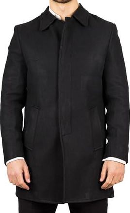 Infinity Leather Manteau Noir en Laine M&eacute;lang&eacute;e Pour Homme, V DHiver &agrave; Col Classique, Trench Manteau