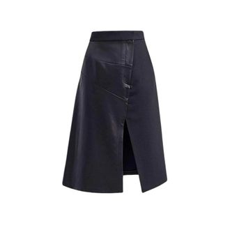 Barbara Bui Hohe Taille schwarzer Leder- und Wollrock - - Skirts - Damen - Schwarzk - S
