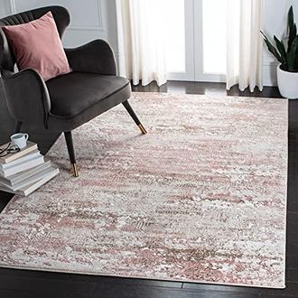 Safavieh Modern Teppich für Wohnzimmer, Esszimmer, Schlafzimmer - Meadow Collection, Kurzer Flor, Beige und Rosa, 160 X 229 cm