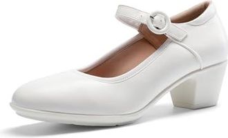 Dream Pairs Mary Jane Chaussures à talons bas et épais pour femme - Escarpins confortables - Pour le travail et les affaires, blanc, 37.5 EU
