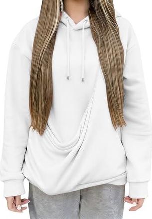 Generico Pull dhiver pour femme - Sweat-shirt à col rond avec poches pour femme - Couleur unie - Automne et hiver - Avec poches - Pull décontracté léger - Gran