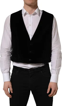 Dolce & Gabbana Mens Black Cotton Singlebreasted Waistcoat Vest Viscose Nylon Elastane Clothing