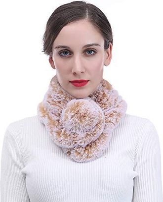 Lina & Lily Écharpe Femme Hiver Tour de Cou avec Pompon en Fausse Fourrure (Chameau & Blanc)
