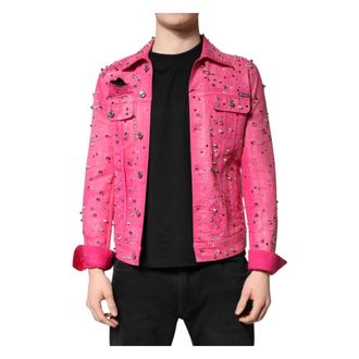 Dolce & Gabbana Pinke Denimjacke mit Kristallverzierungen - - Jackets - Herren - Rosa - S