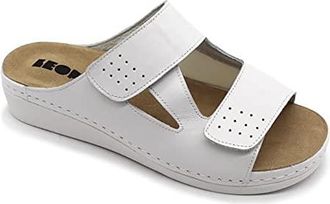Leon 5010 Sandales Sabots Mules Chaussons Chaussures en Cuir, Femme, Blanc, EU 36