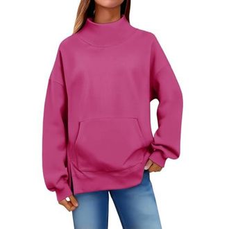 Generic Sweatshirts pour femmes, sweatshirts pour femmes, couleur unie, haut surdimensionn&eacute;, col rond, manches longues, automne hiver, d&eacute;contract&eacute;, confortabl