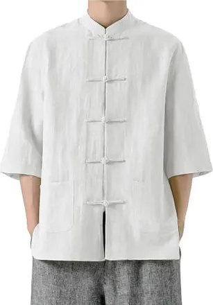 Generic Chemise Kung Fu en coton et lin pour homme - Style traditionnel chinois Tang costume, design de chemisier de Tai Chi, manteau à manches longues, idéal