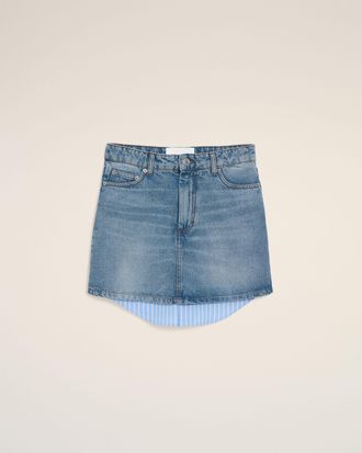 Ami Mini Jupe Bleue en Coton Bleu Used - XXS - Femme